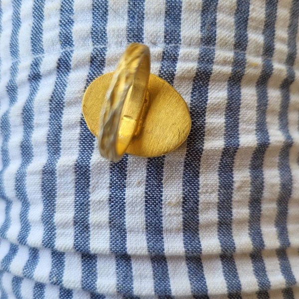 Virgin Mary Blue Intaglio Gold Ring 24K Gold Plated 925 Sterling Silver ...