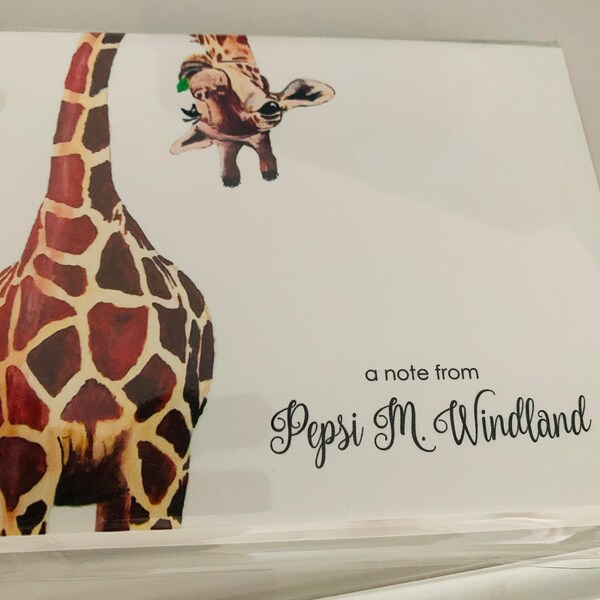 Giraffe Personalized Folded Note Cards - Set of 8 - Note Card ...