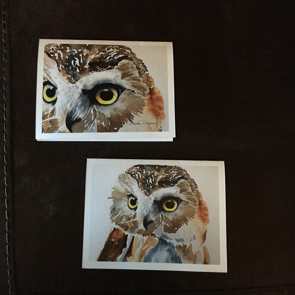 Set of 2 Owl Original Watercolor Note Cards, Size Blank Inside ...