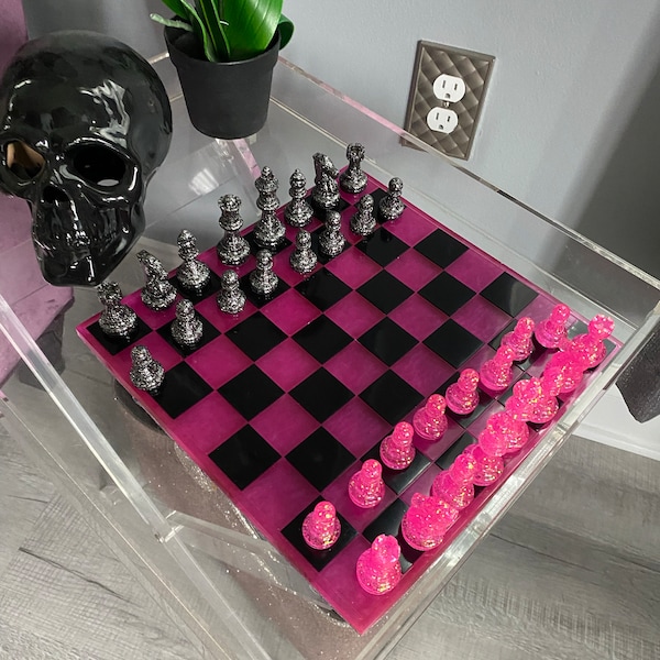 Made to Order Chessboard | Pink | Sizes Available - 11" (resin), 12 ...
