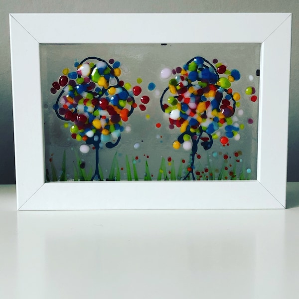 Fused Glass - Box Framed - Coed Enfys (rainbow Trees) Design - Etsy