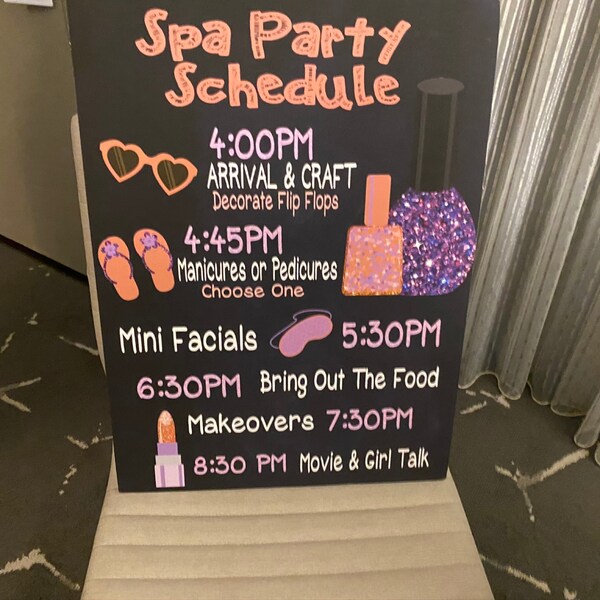 Spa Party Timeline | Spa Party Schedule | Slumber Party | Birthday ...