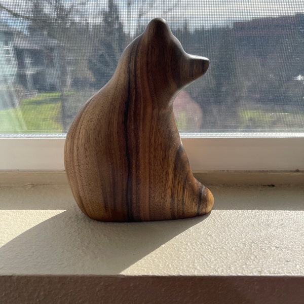 Minimalistic Sculpture the Sitting Bear Hand Carved Statue Little ...