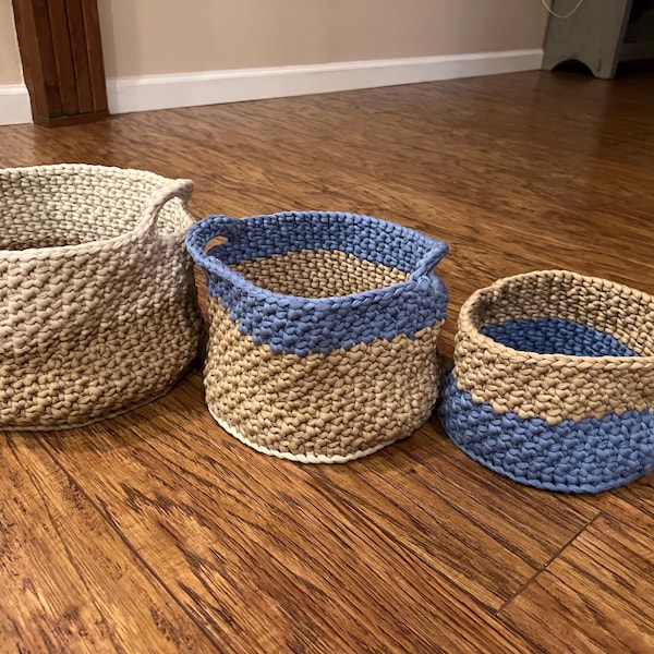 CROCHET PATTERN & Video/two-toned Nesting Baskets, Crochet Basket Pattern, 3 Sizes Included, Pdf ...