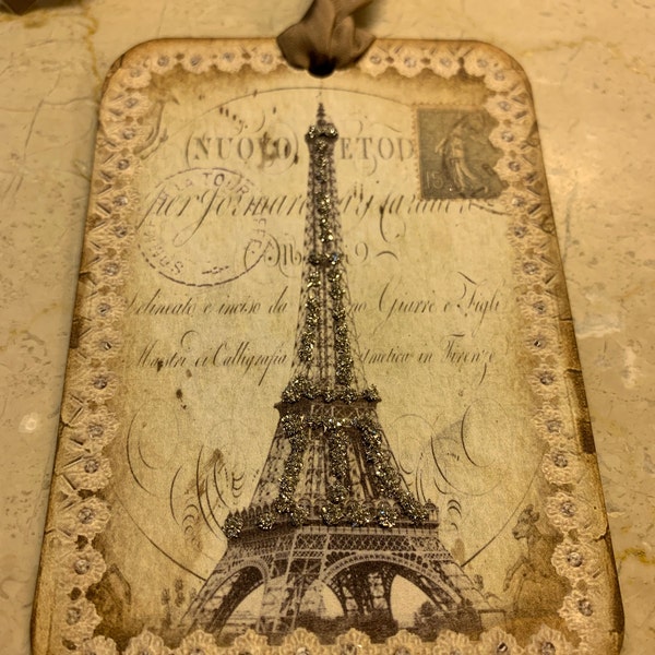 4 Eiffel Tower Tags With German Glitter / 5" X 3 1/2" - Etsy