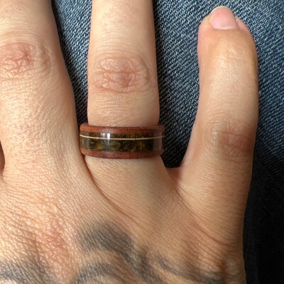 Dark Wood Cannabis Gold 24K Glow Titanium Ring, Weed Wedding Ring ...