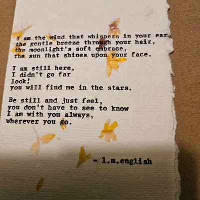 Handmade Card, Original Poetry, Grief Card, in Remembrance, Grief Gift ...