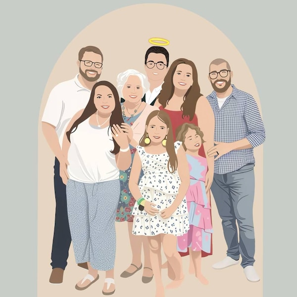 Custom Family Portrait Illustration, Personalized Digital Drawing From ...