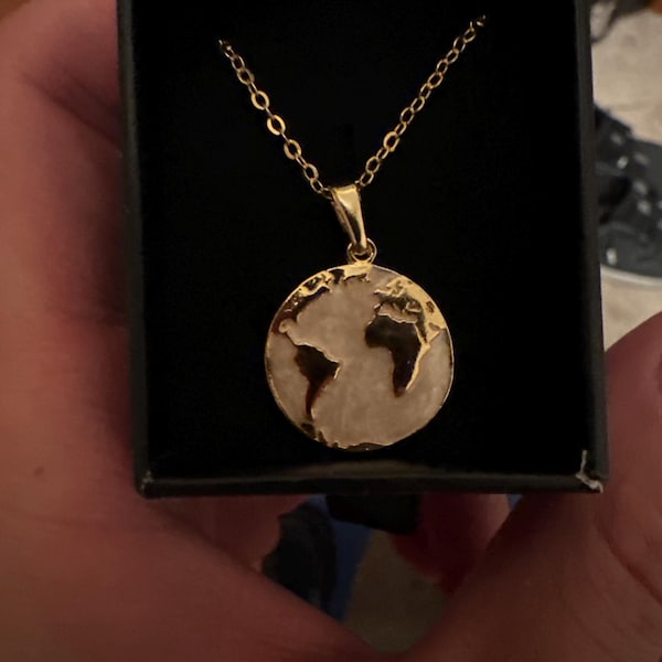 Gold Dainty Enamel World Pendant Necklace, Earth Globe Necklace, Gold ...