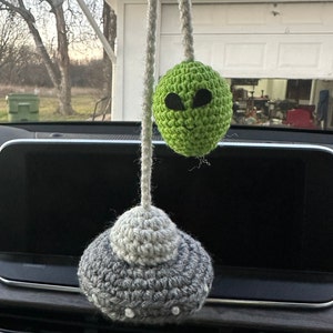 Amigurumi Alien and Ufo Car Rear View Mirror Accessories MADE TO ORDER ...