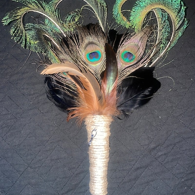 Witch's Wand, Feather Smudge Wand, Feather Wand, Peacock Feather Wand ...