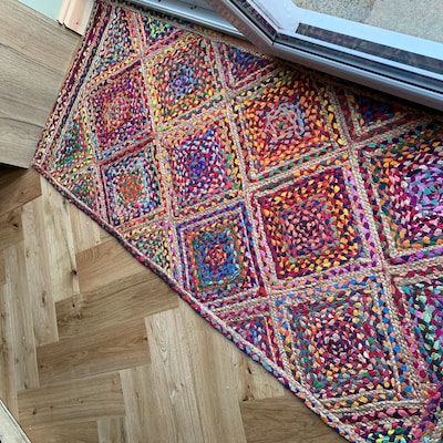 Multi Chindi Striped Jute Rag Rug Handcrafted Sustainable Home Decor ...