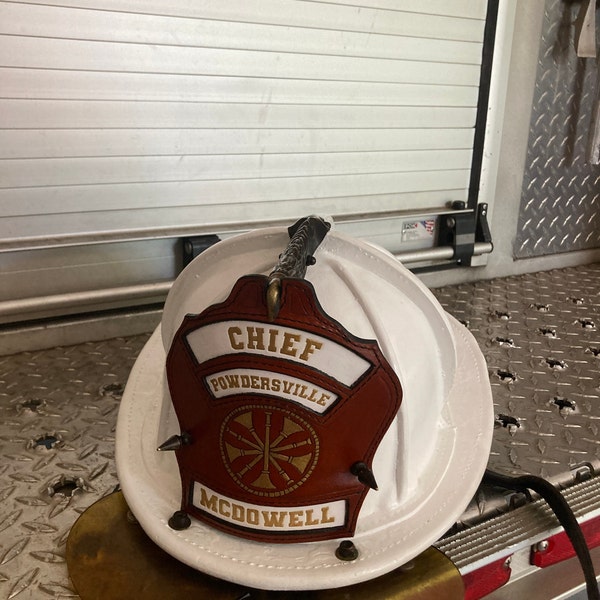 CUSTOM LEATHER Shield Front Patch Plaque Custom Made Leather Fireman ...