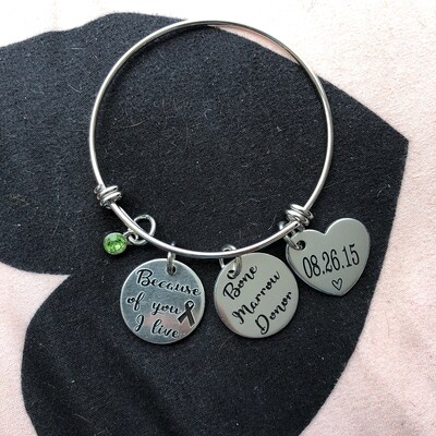 Because of You I Live, Donor Jewelry, Bone Marrow Donor Gift, Bone ...