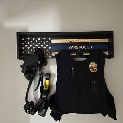 Engraved Personalized Police Gear Rack Thin Blue Line Galvanized Steel ...