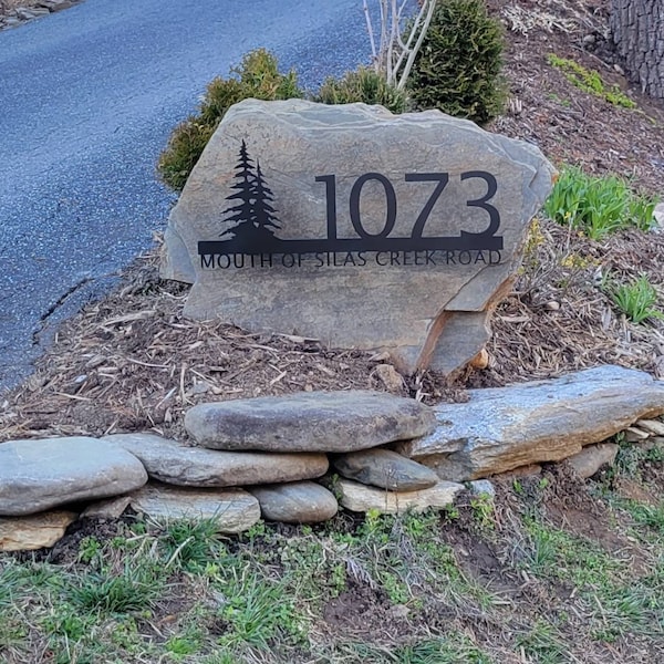 Custom Metal Home House Address Sign With Tree for Rock or Wall - Etsy