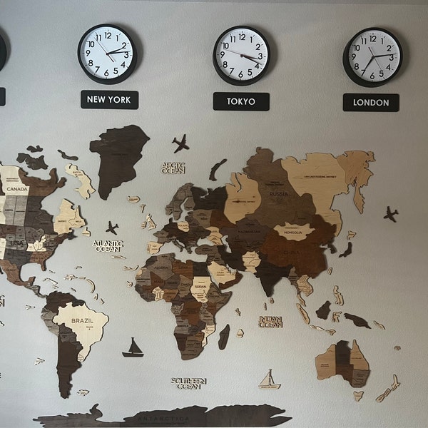Bsign - World Clock Sign - Time Zone Clock Signs - Wood Sign for Wall ...