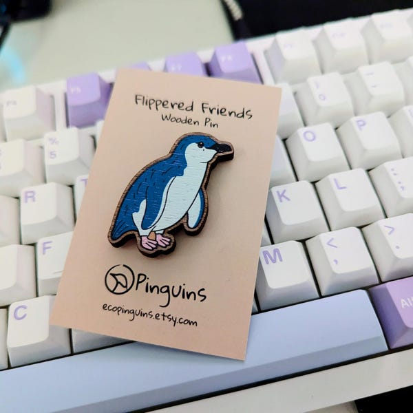 Magellanic Penguin Wooden Eco-pin 4cm | Flippered Friends - Marble - Etsy