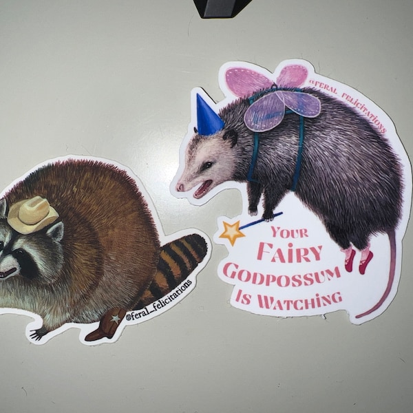 Fairy God Possum Sticker Decal - Original Art by Feral Felicitations - Etsy