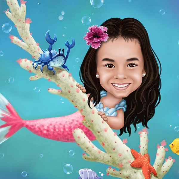 Custom Mermaid Portrait / Ariel Portrait Mermaid Party Ideas / Mermaid ...