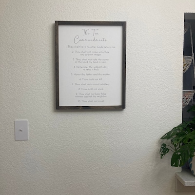 The Ten Commandments Sign Wood Framed Canvas Sign Inspirational Sign ...