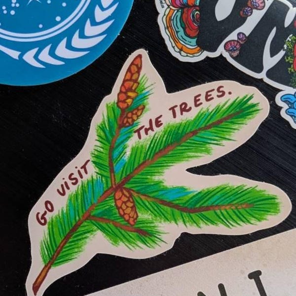 Visit Trees Sticker, Vinyl Decal, Evergreen Tree, Waterproof ...