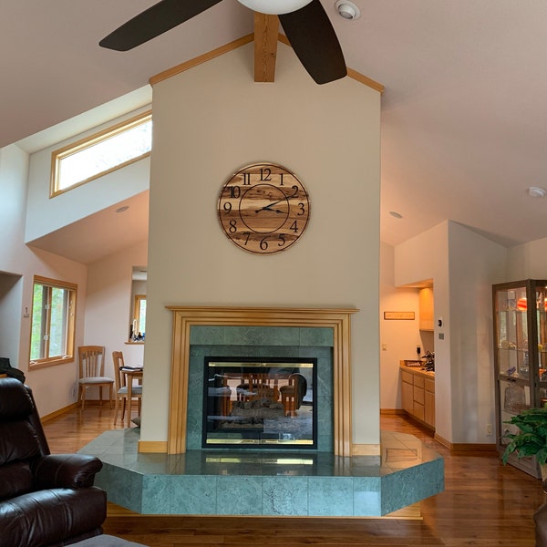 Hickory Wood Clock, Regular Numbers, Wooden Clock, Large Wall Clock ...