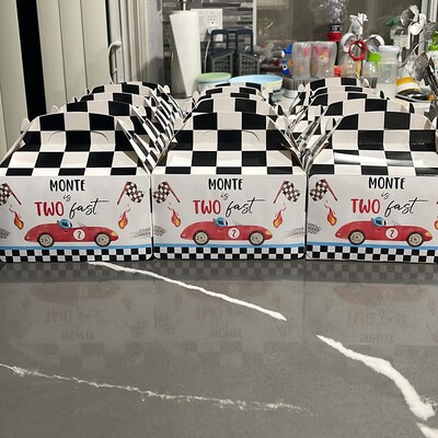 Editable Two Fast Gable Box Favor Label Race Car Birthday Favor Box ...