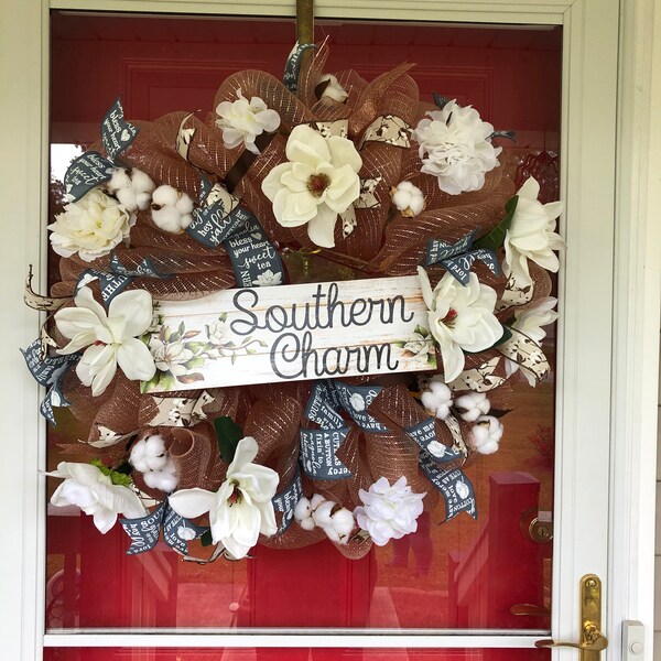 Southern Charm Magnolia Sign for Wreath, Farmhouse Wreath Sign, Wreath ...