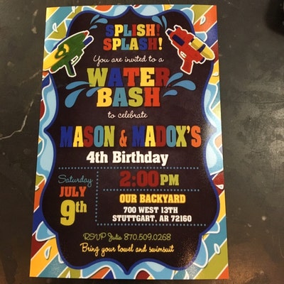 Water Gun Party Invitation, Splish Splash Invitation, Water Bash ...