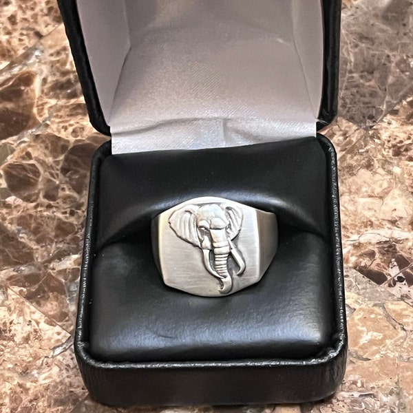 Silver or Gold Elephant Signet Ring - Animal Ring - Mens Signet Ring ...