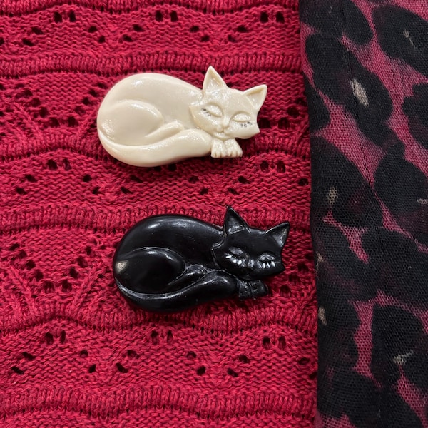 A Beautiful Sleeping Cat! Ivory or Black Cat Brooch- Bakelite ...