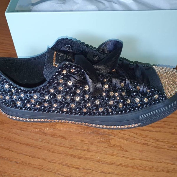 Custom Bling and Pearl Black and Gold Converse - Etsy