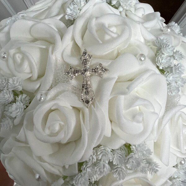 Communion Bouquet, First Holy Communion Floral Bouquet, 9 Inch, White ...