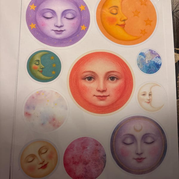 Moon Face Stickers and Planets, Whimsigoth Witchy Gift Lunar Art ...
