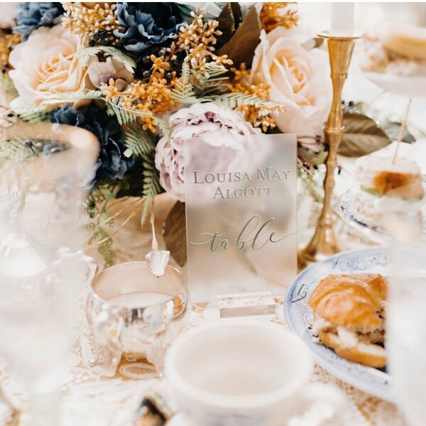 FROSTED Glass Look Acrylic Table Number Sign With Stands, Perspex ...