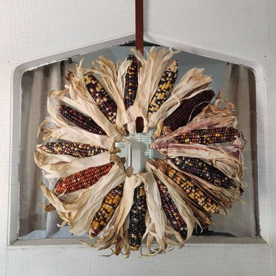 Large Indian Corn Wreath, Natural Indian Corn Fall Wreath, Multicolored ...