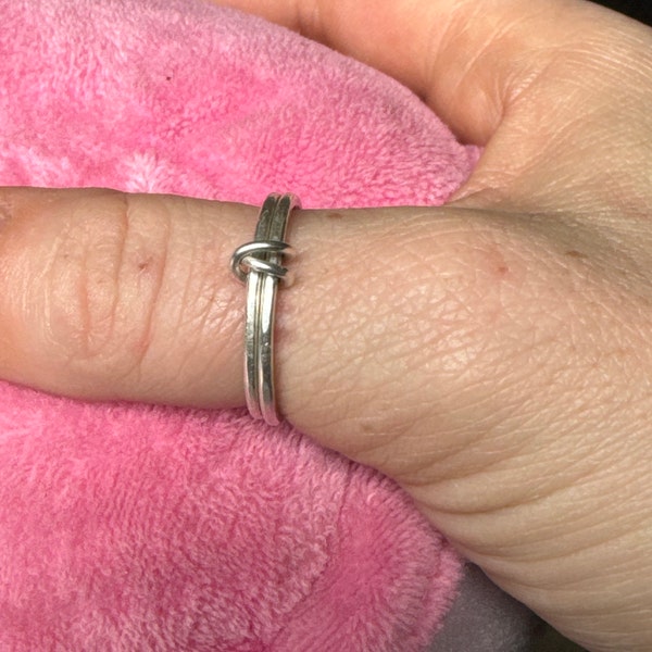 Sterling Silver Double Fidget Ring: Handmade Knot Bead Spinner Anxiety ...