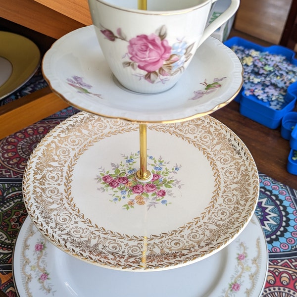 604, Three Tier Vintage Plate Stand, Royal Doulton, Chelsea Rose ...
