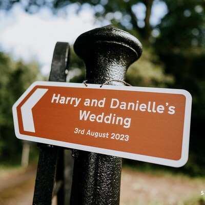 Personalised Metal Wedding Sign, Direction Road Arrow Sign Brown ...