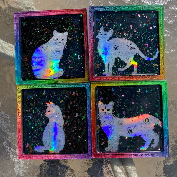 Resin Foil Celestial Cats + Stars Large - Moon Phases and ...