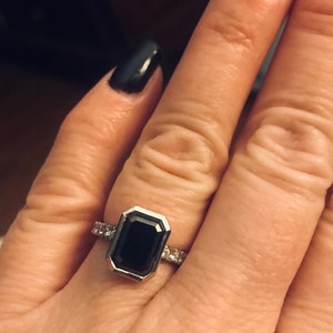 Black Engagement Ring Square Black Natural Diamond Three - Etsy