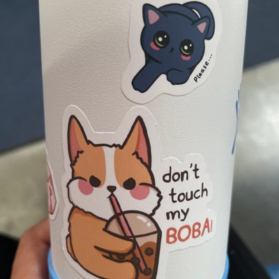 Cute Corgi Boba Sticker Don't Touch My Boba Die-cut Water-resistant ...
