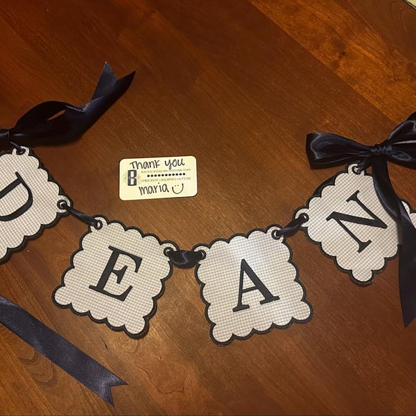 Custom Baby Name Banner, Scallopped Bow Name Banner, Embroidered Baby ...