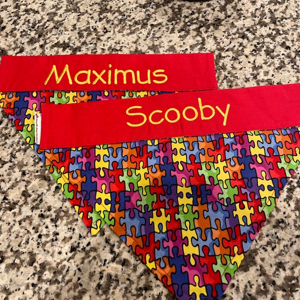 Personalized Autism Awareness Bandana, Puzzle Dog Collar Scarf, Pet ...