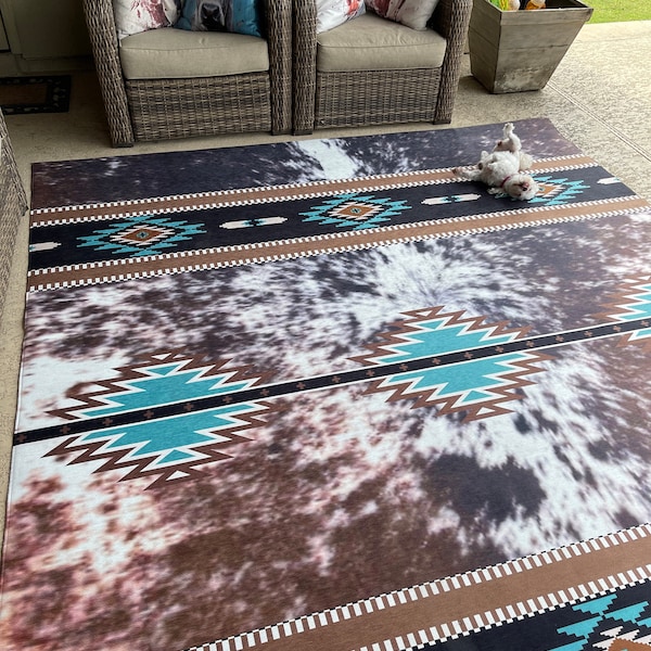 Cowhide Print Outdoor Rug | Western Rustic Outdoor Floor Mat | Faux Cow ...