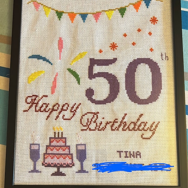 60th Birthday Cross Stitch Pattern Customizable PDF Chart Personalized ...