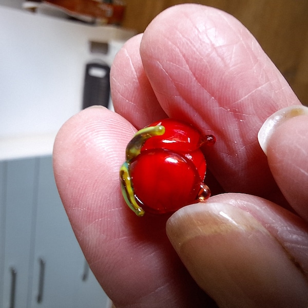 BEAUTIFUL RED ROSE Bud, Rose Glass Bead, Lampwork Flower Bead, 10mm Red ...