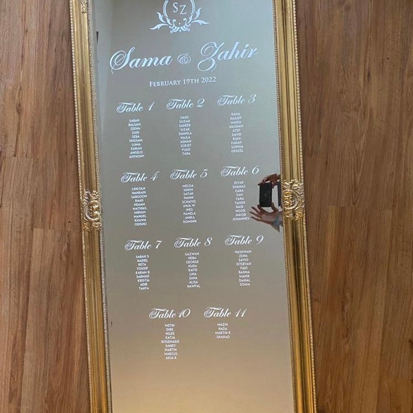 Mirror Wedding Table Plan • Mirror Seating Chart • Full Length • Vinyl ...