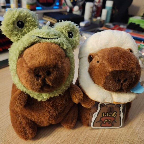 CUTE Capybara Soft Fluffy Plush Keychain With Fun Food Themed Hats ...